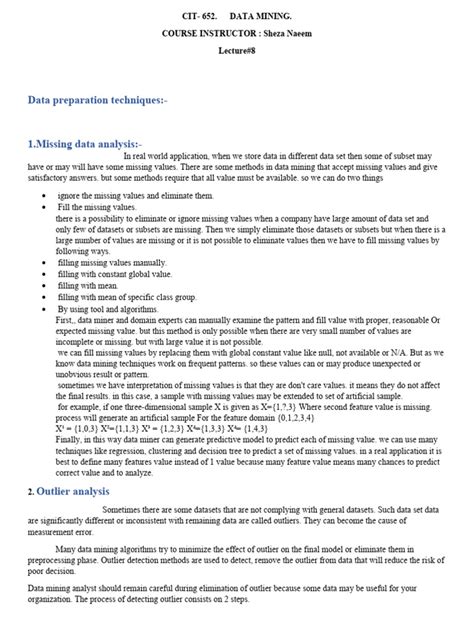 Lecture 8 Data Prepration Techniques Pdf Outlier Quartile