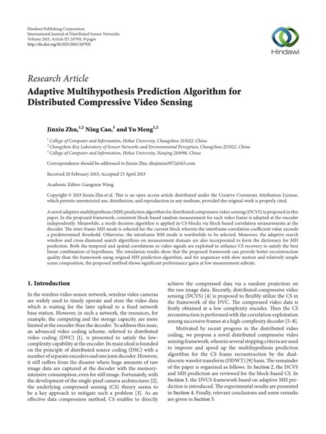 Pdf Adaptive Multihypothesis Prediction Algorithm For Distributed Compressive Video Sensing