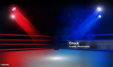 복싱 링 경기장 과 스포트라이트 투광 조명 벡터 디자인 벡터 조명 권투장에 대한 스톡 벡터 아트 및 기타 이미지 권투장