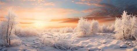 Premium Photo A Snow Covered Landscape With Trees And Sun In The