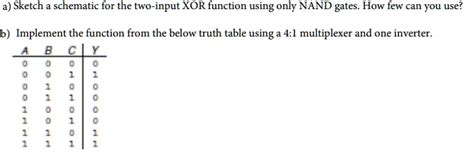 solved a sketch a schematic for the two input xor function using only