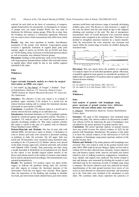 Pdf P102 Upper Extremity Kinematic Analysis As A Basis For Surgical Intervention An Opbl Case