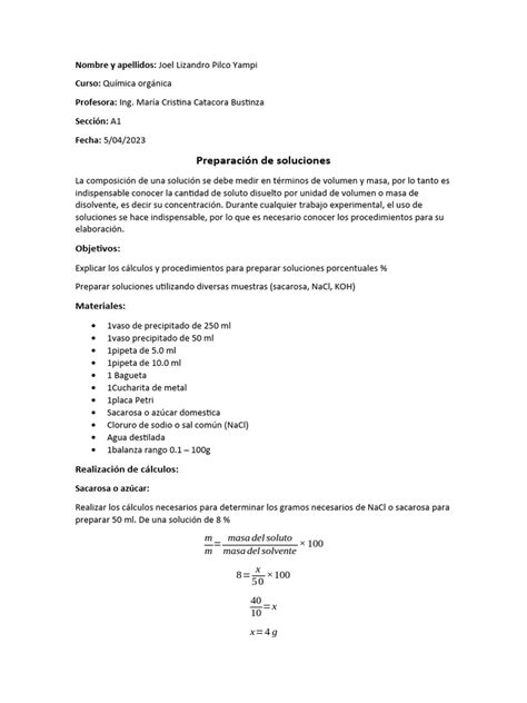 Preparación De Soluciones Pdf Concentración Química