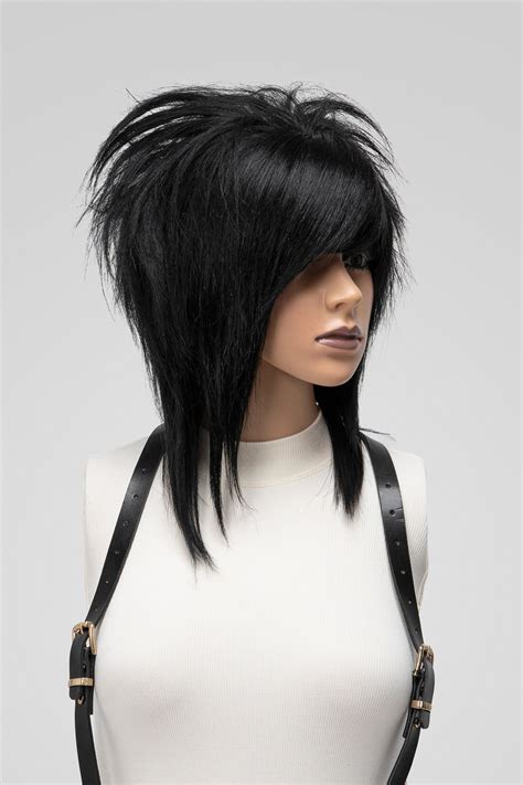 Emo Scene Hair Wig Jet Black Human Hair Wig 360 Spiky Wig With Side