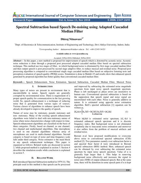 Pdf Spectral Subtraction Based Speech De Noising Using Adapted