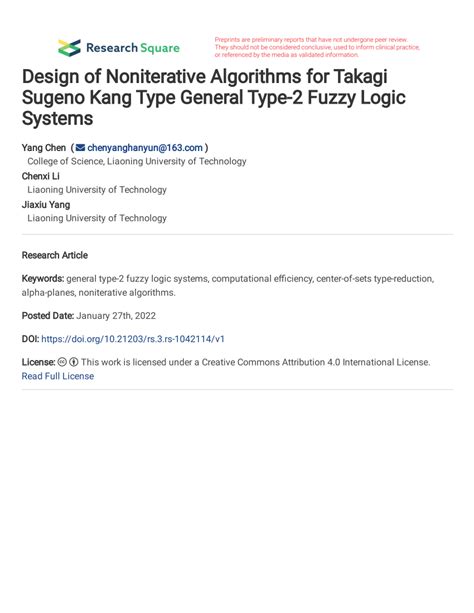Pdf Design Of Noniterative Algorithms For Takagi Sugeno Kang Type General Type 2 Fuzzy Logic