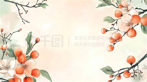 Aiai数字艺术 中国工笔画水墨风格柿子树边框插图柿子素材 Ai图片免费下载png格式4368像素编号71058018 千图网