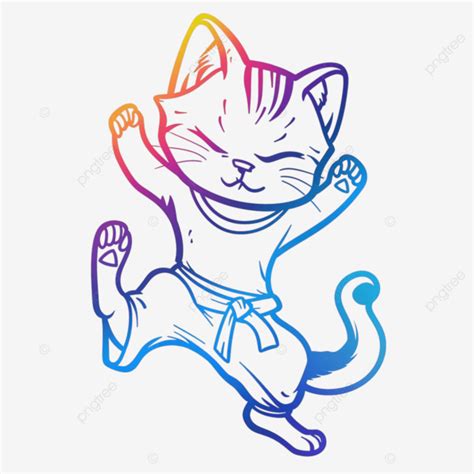 무지개 그라데이션 선 그리기 만화 행복한 고양이 가라테 발로 고양이 행복하다 웃고있는 Png 일러스트 및 이미지 에 대한