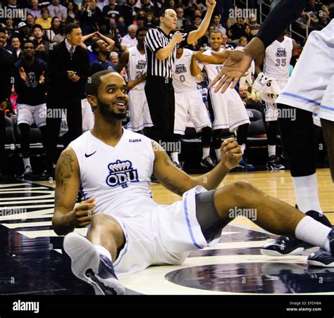 Old Dominion Monarchs Guard Aaron Bacote 1 Celebrates After A Basket In The Ncaa Basketball