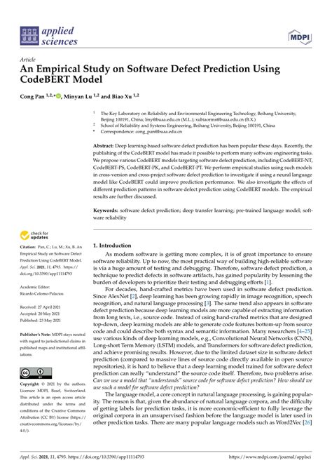 PDF An Empirical Study On Software Defect Prediction Using CodeBERT Model