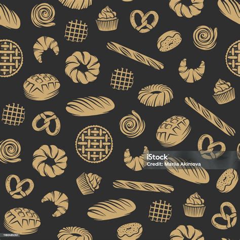 조각 요소베이커리 벡터 원활한 패턴 빵 패스트리 파이 만두 과자 컵 케이크와 배경 디자인 베이커리 가게에 대한 현대 선형 그래픽 음식 손으로 그린 스케치의 컬렉션입니다