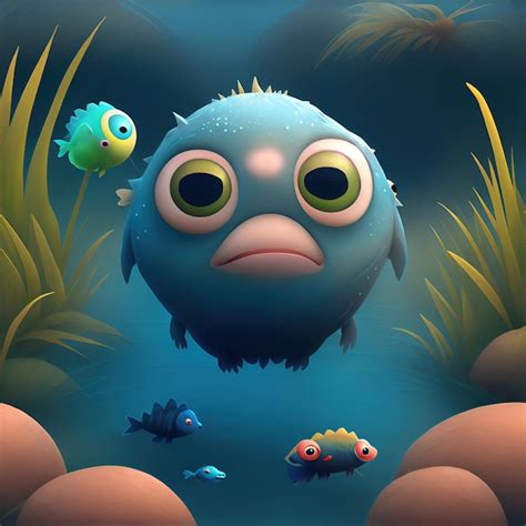 Premium Ai Image Pixar Style 3d Cute Mini Fish Photo