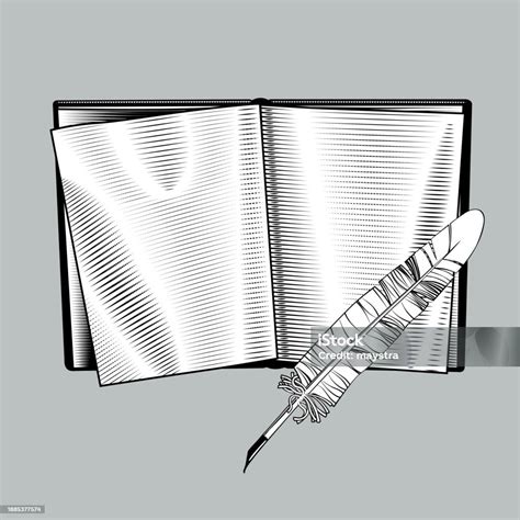 Old Open Book With Blank Pages And Pen For Writing Stock Illustration