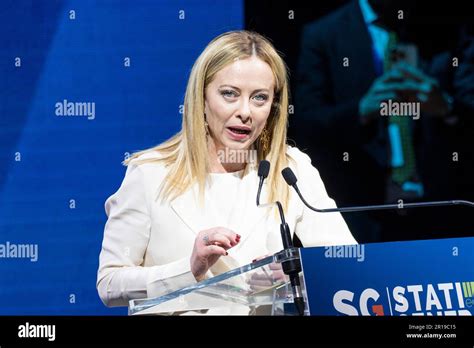 Italian Premier Giorgia Meloni Delivers Her Speech During The