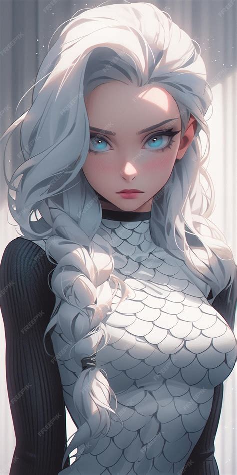 Premium Ai Image There Is A Woman With White Hair And Blue Eyes In A