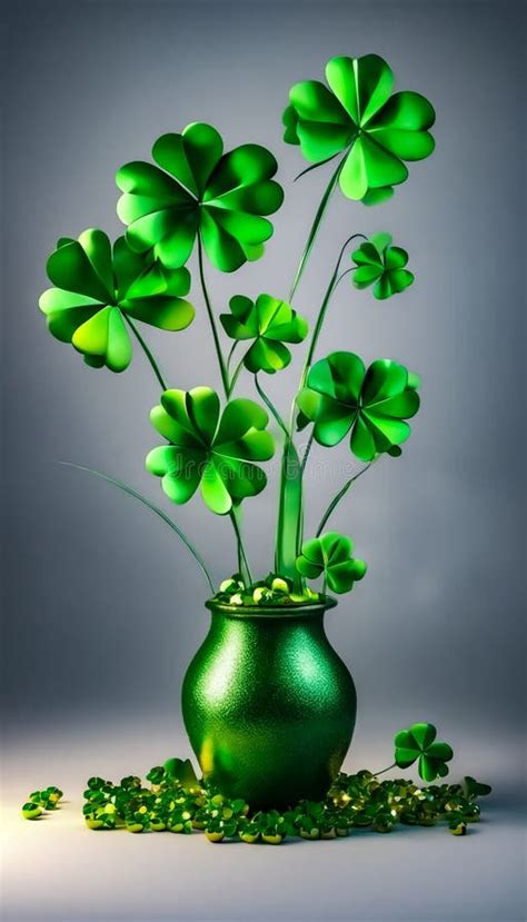 Ai Generated Illustration Of A Green Vase With Shamrocks Stock Image