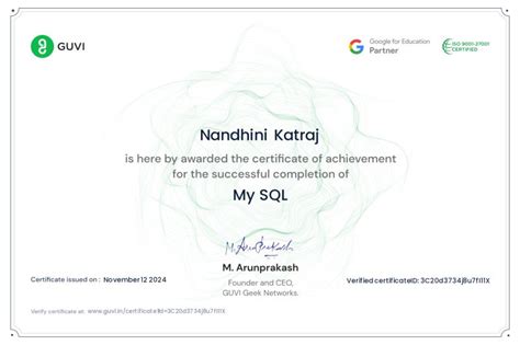 nandhini katraj on linkedin i ve sucessfuly completed mysql course from guvi geek networks iitm…