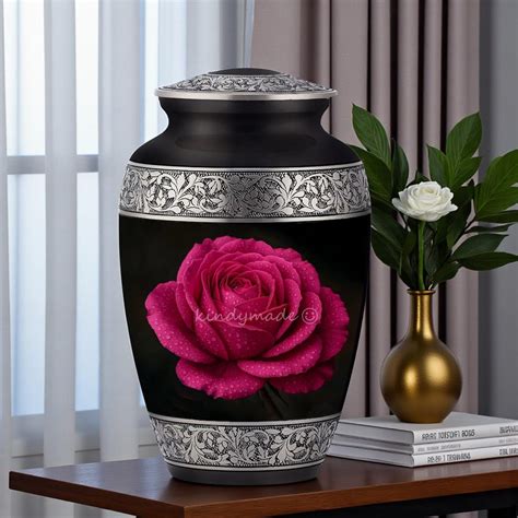 Eternal Grace Pink Rose Cremation Urn Elegant Memorial With Dew