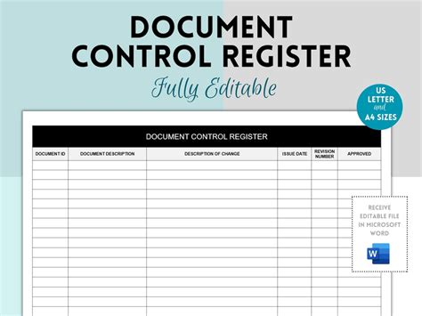 Document Control Register Document Control Template Business Templates Business Process