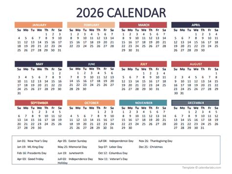 2026 Yearly Powerpoint Calendar Slide Free Printable Templates