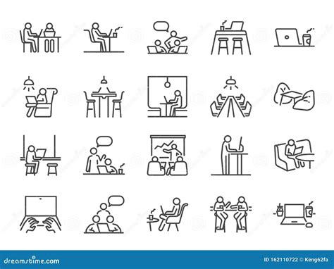 Office Line Icon Set Workspace Symbols Collection Vector Sketches Logo Illustrations Work