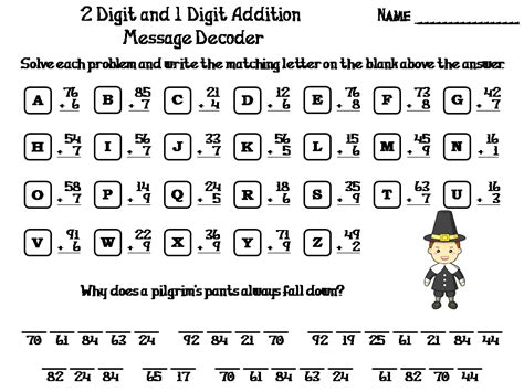 two digit and one digit addition game thanksgiving math message