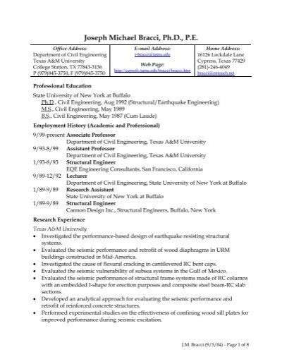 Joseph Michael Bracci Ph D P E Curee