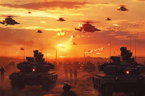 Premium Vector Tank Army And Helicopter With Fire Explosion For