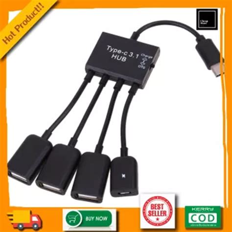 สายแปลง Type c usb OTG 4 in 1 hub แบบมไฟเลยงดวย Type C OTG Hub Cable Connector 4 Port USB