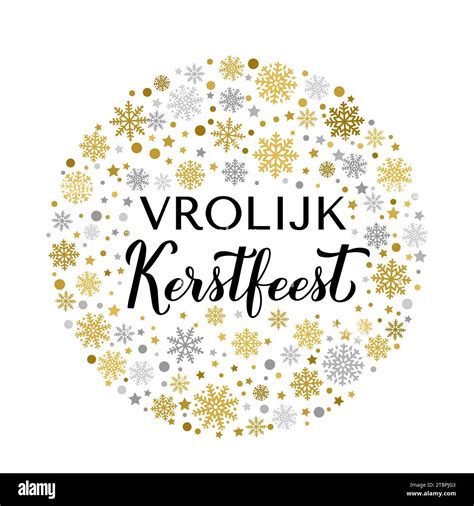 Vrolijk Kerstfeest calligraphy hand lettering with gold and silver ...