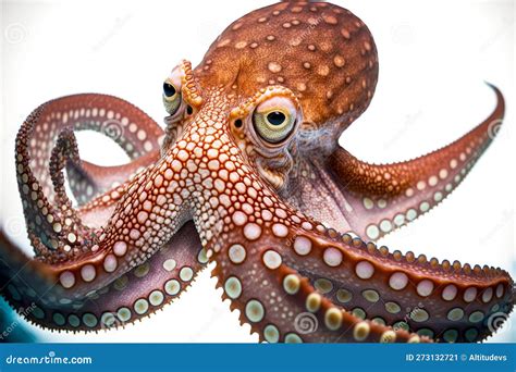 Octopus Sea With Large Yellow Eyes And Brown Skin Isolated On White Background Stock