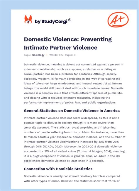 Domestic Violence Preventing Intimate Partner Violence Free Essay Example
