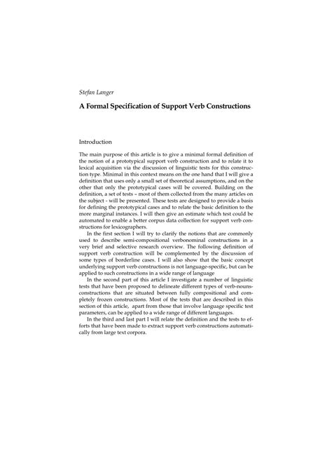 Pdf A Formal Specification Of Support Verb Constructions