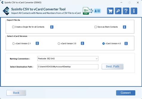 Sysinfo CSV To VCard Converter Download Softpedia