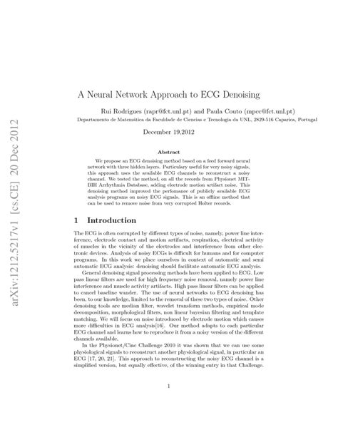 A Neural Network Approach To Ecg Denoising Deepai