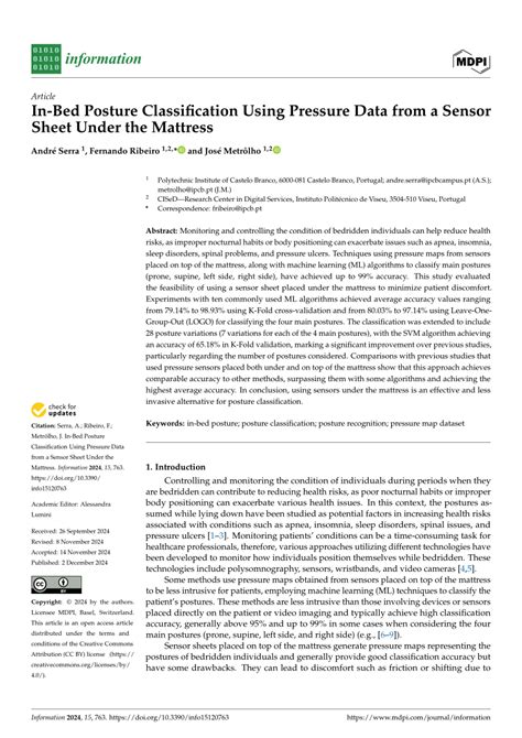 Pdf In Bed Posture Classification Using Pressure Data From A Sensor Sheet Under The Mattress