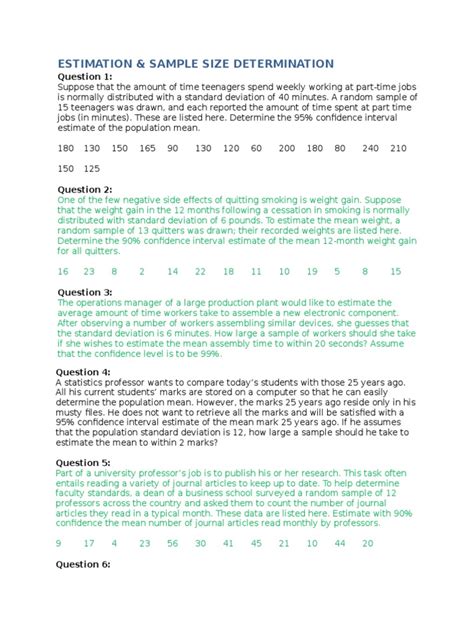 7 Estimation And Sample Size Determination Tutorial Q Pdf Confidence Interval Sample Size