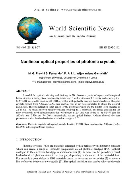 Pdf Nonlinear Optical Properties Of Photonic Crystals