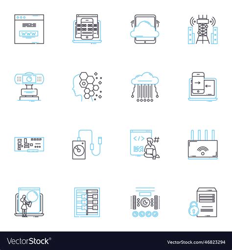 information processor linear icons set processor vector image