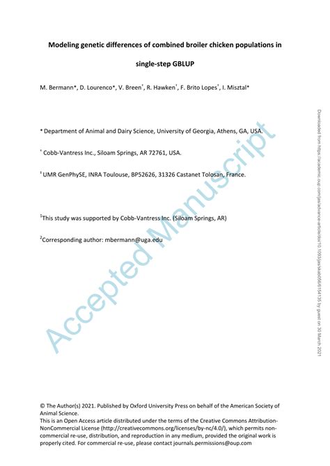 Pdf Modeling Genetic Differences Of Combined Broiler Chicken