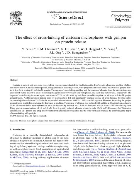 Pdf The Effect Of Cross Linking Of Chitosan Microspheres With Genipin On Protein Release