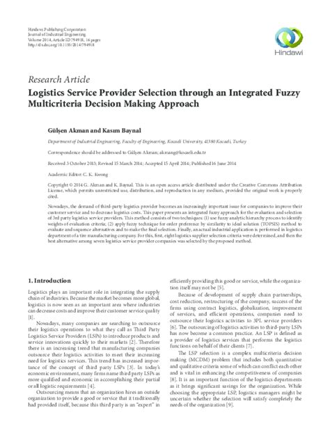 Pdf Logistics Service Provider Selection Through An Integrated Fuzzy Multicriteria Decision