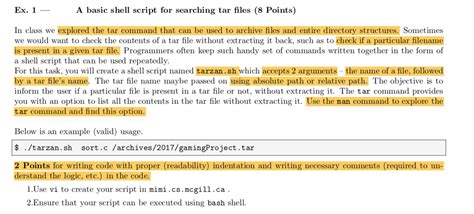 Solved Ex 1 — A Basic Shell Script For Searching Tar Files