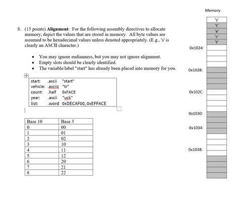 Solved Memory 8 15 Points Alignment For The Following