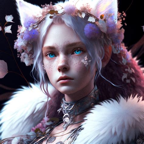 Una Chica Con Cabello Blanco Y Ojos Azules Con Un Patrón De Flores En