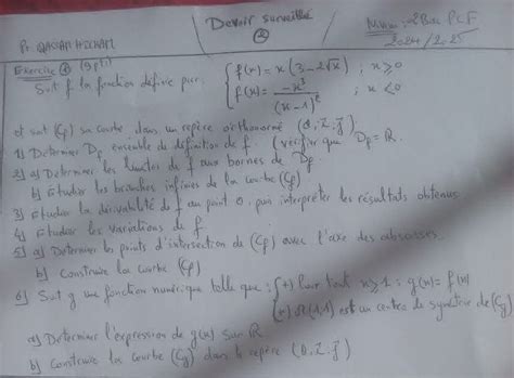 Pr Qassar Hicham Devoir Surveill Niveau 2eme Pcf Exercice 9 Pts Soit F La Fonction Dfinie Par