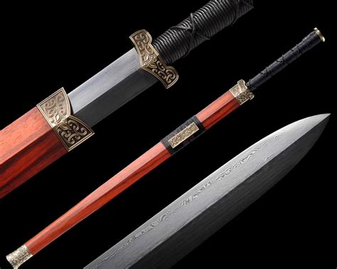 Very Sharp Chinese Han Jian Damascus Folded Pattern Steel Double Edge