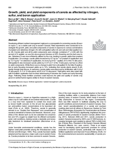 Pdf Growth Yield And Yield Components Of Canola As Affected By