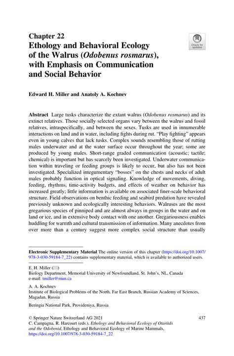 Pdf Ethology And Behavioral Ecology Of The Walrus Odobenus Rosmarus