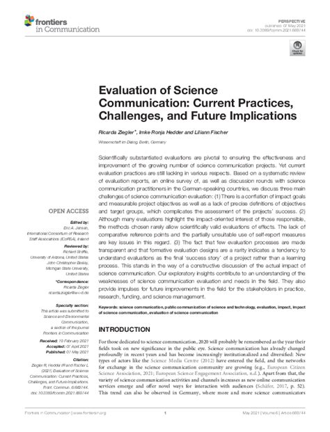 Pdf Evaluation Of Science Communication Current Practices